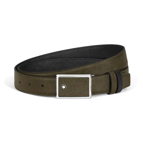 Montblanc Sartorial Leather Marquetry Plate Reversible Belt - Khaki | Black